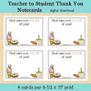 Teacher to Students Printable Thank You Notecards - Etsy