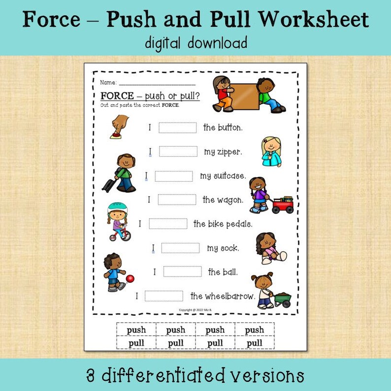 Force Push and Pull Worksheet - Etsy