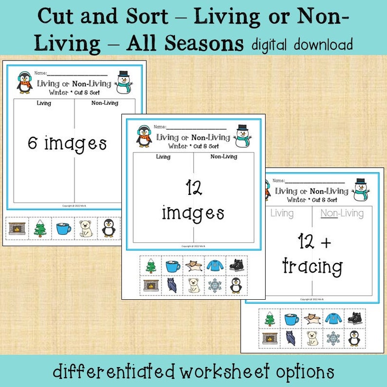 Living or Non-living Sorting Worksheets – Seasonal Cut & Sort (digital ...