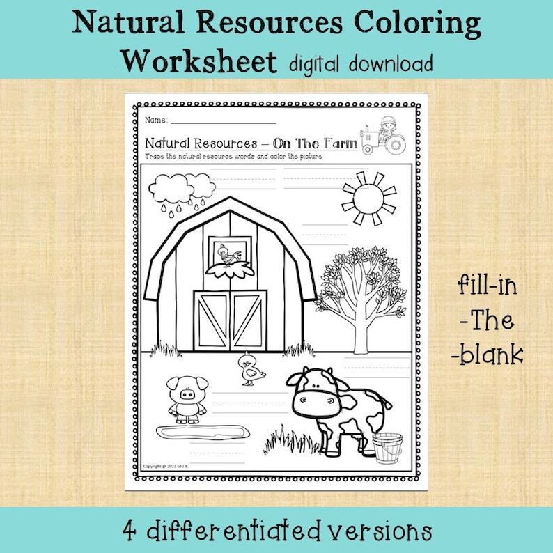Natural Resources Coloring Page Worksheet - on the Farm - Etsy