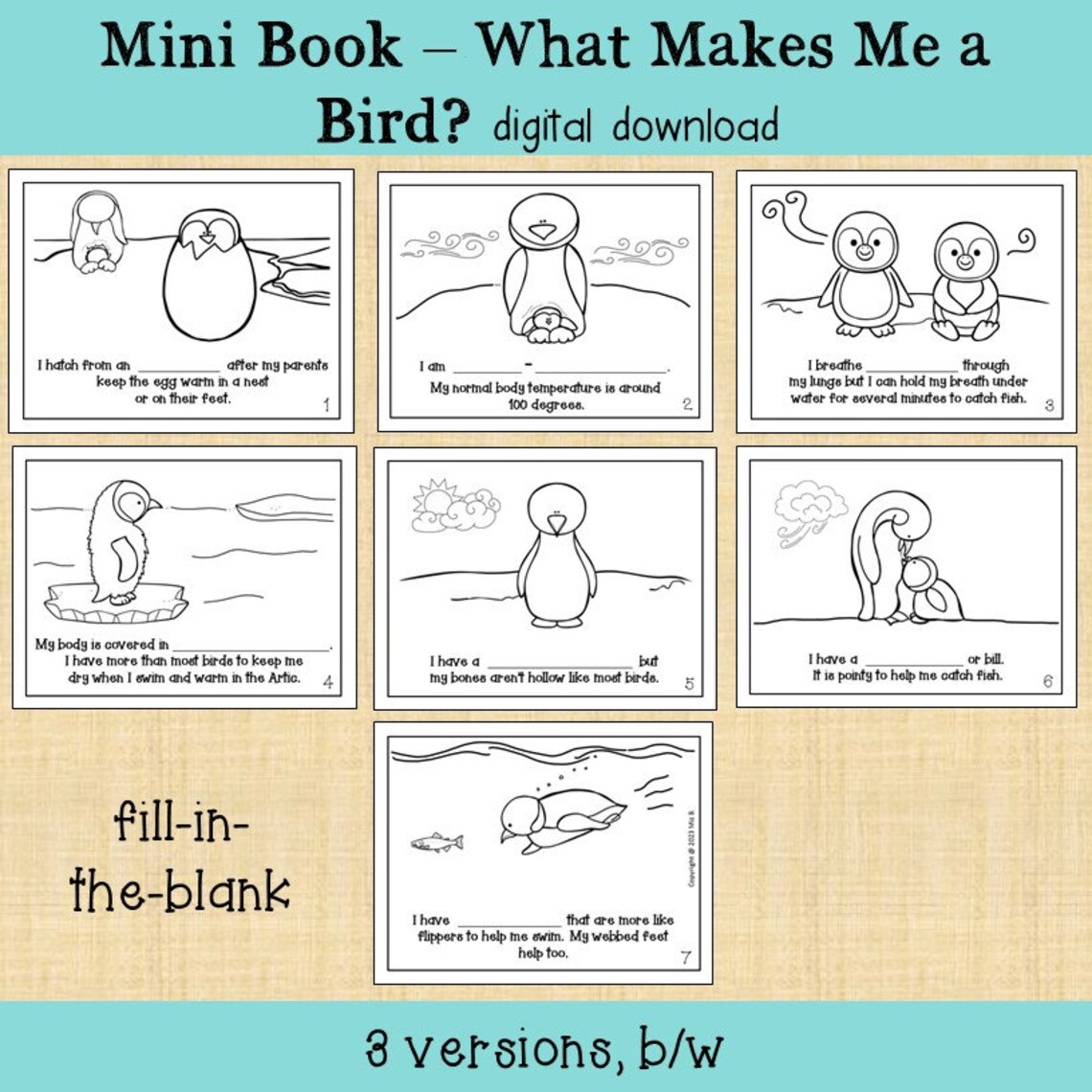 What Makes Me a Bird Penguin Mini Coloring Book Printable - Etsy