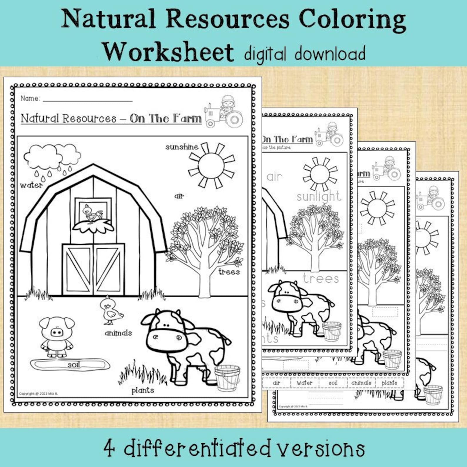 Natural Resources Coloring Page Worksheet - on the Farm - Etsy