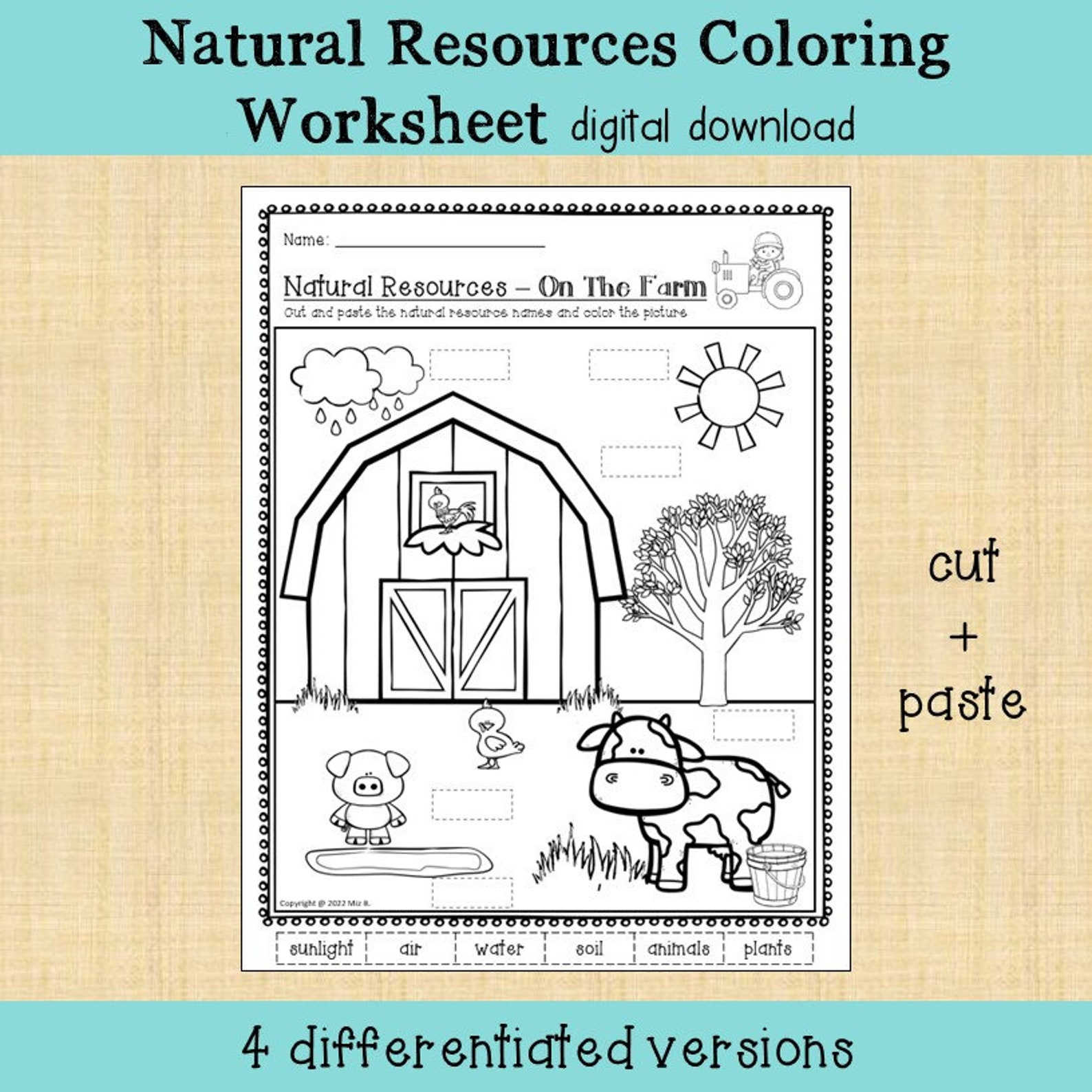 Natural Resources Coloring Page Worksheet - on the Farm | Earth Science ...
