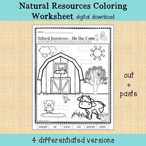 Natural Resources Coloring Page Worksheet - on the Farm - Etsy