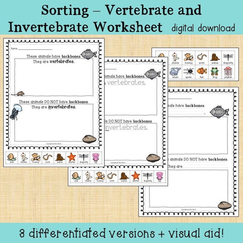 Vertebrates and Invertebrates Sorting Worksheet | Science Biology - Etsy
