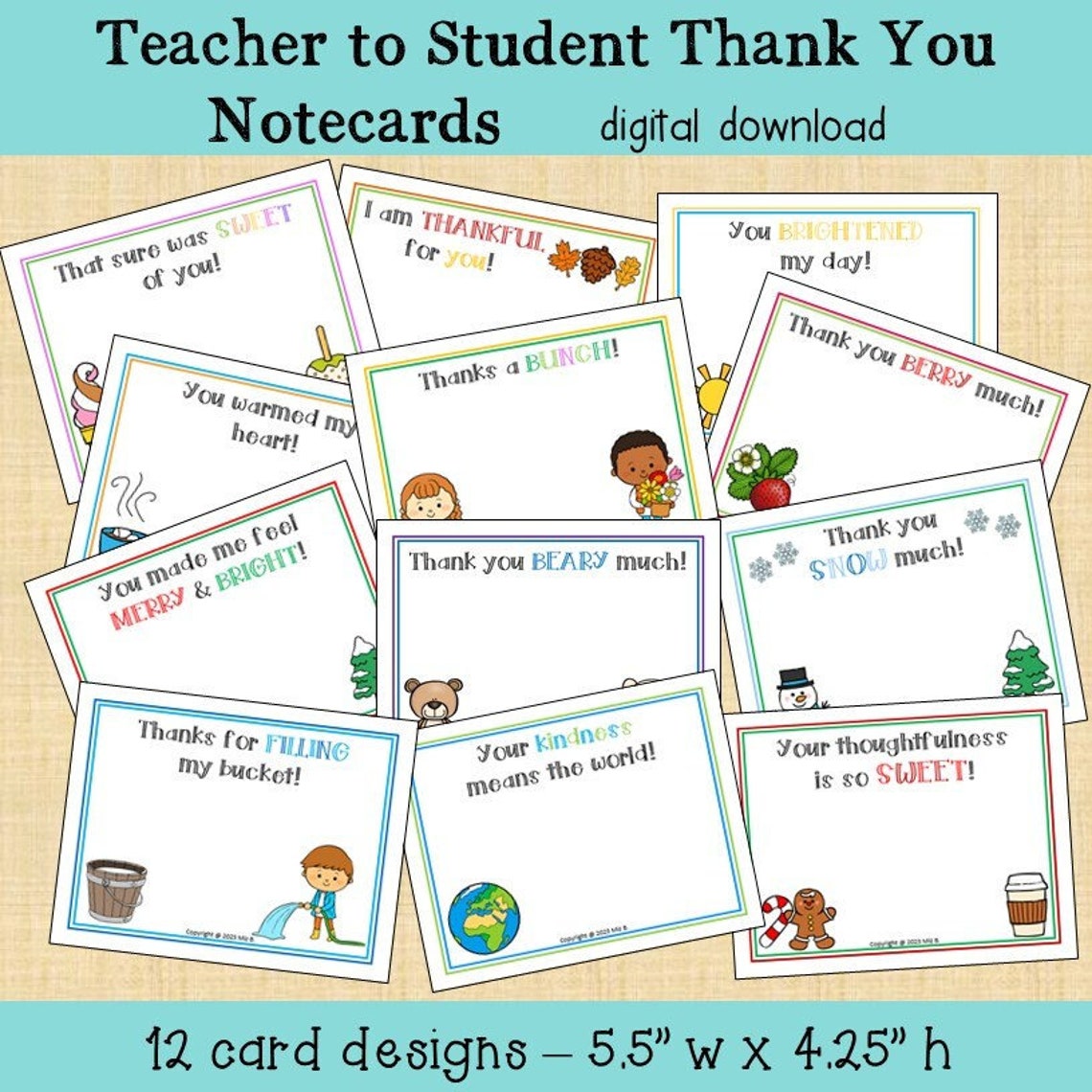Teacher to Students Printable Thank You Notecards - Etsy