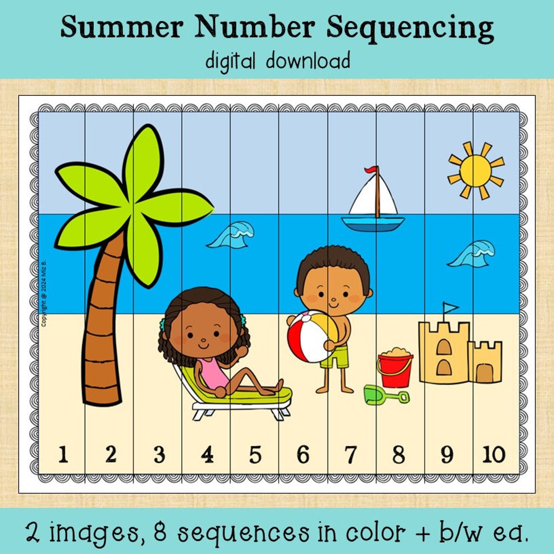Summer Number Sequencing Puzzles Worksheet Counting 1s 2s 3s 5s 10s ...
