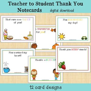 Teacher to Students Printable Thank You Notecards - Etsy
