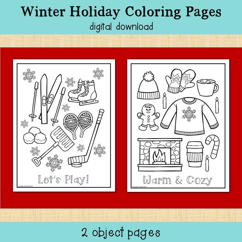 Winter Holiday Coloring Pages Sheets Christmas Hannukah Kwanzaa - Etsy