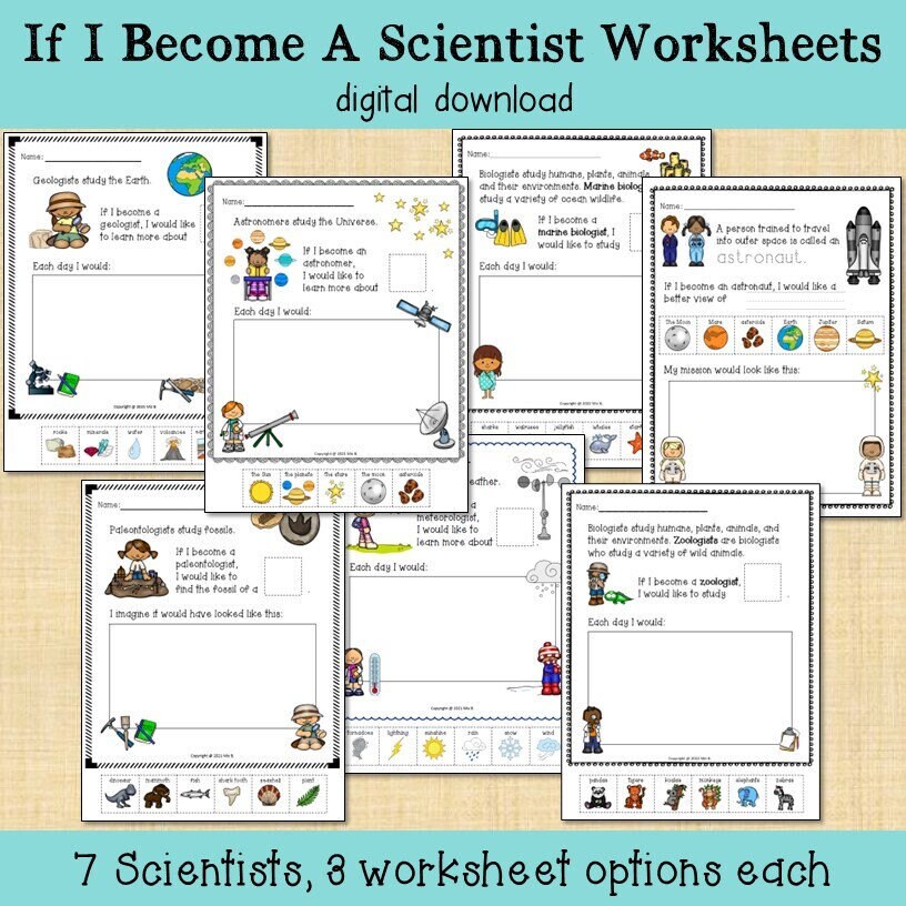 If I Become a Scientist Coloring Page + Writing Prompt Bundle | 7 ...