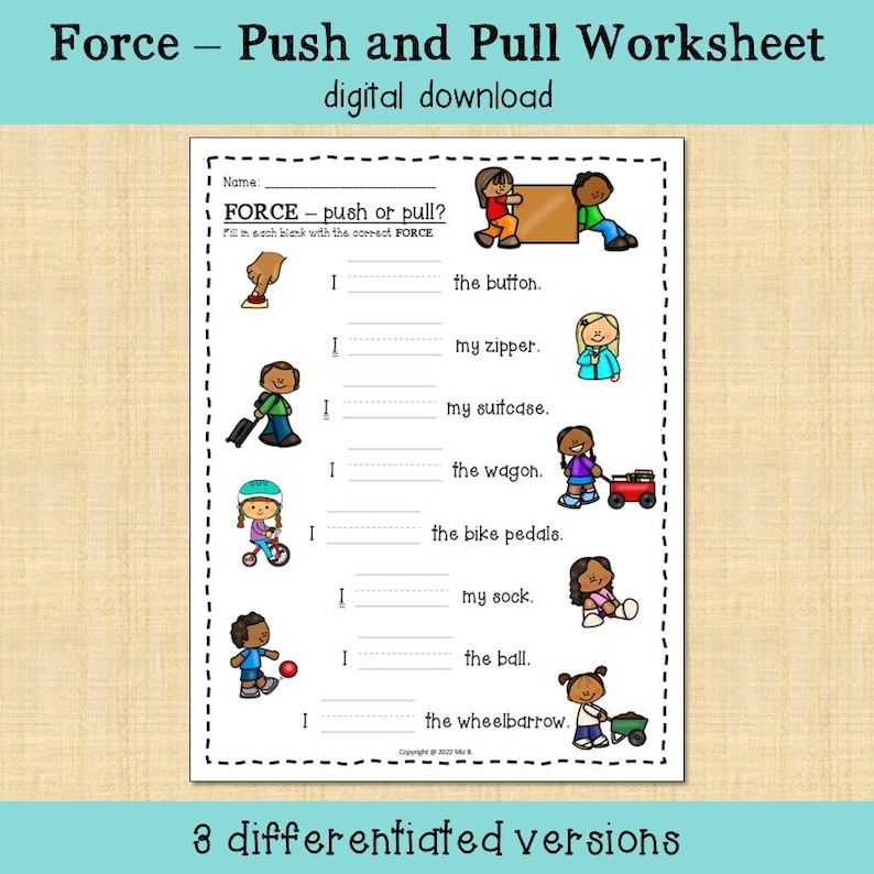 Force Push and Pull Worksheet - Etsy