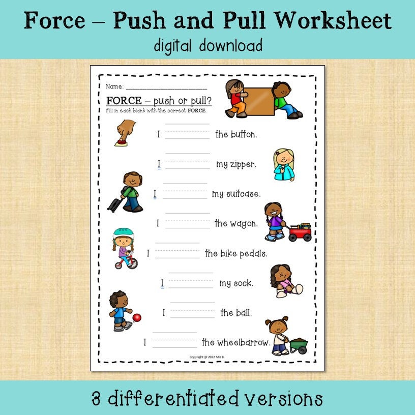 Force Push and Pull Worksheet - Etsy