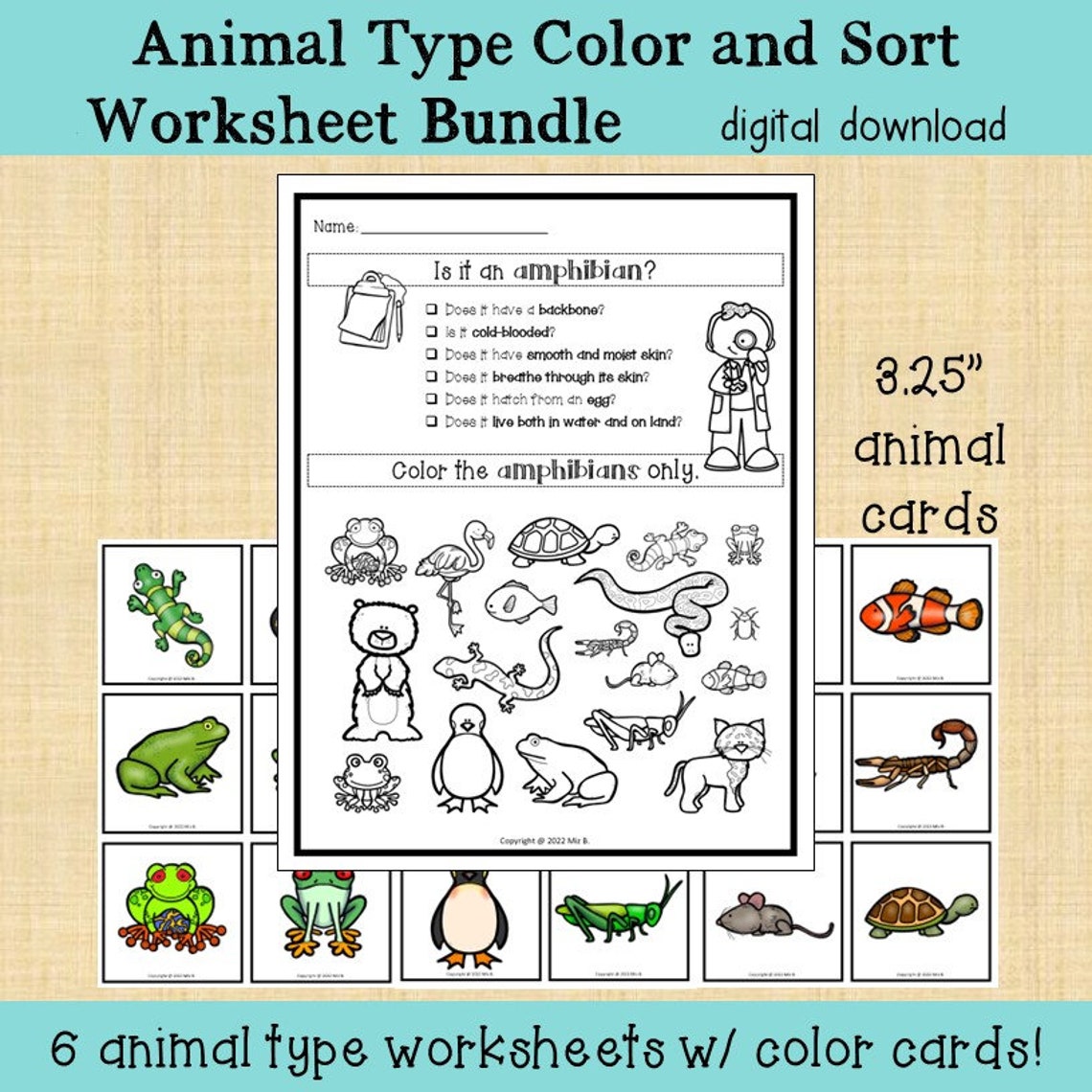 Animal Type / Classification Color and Sort Worksheets - Etsy
