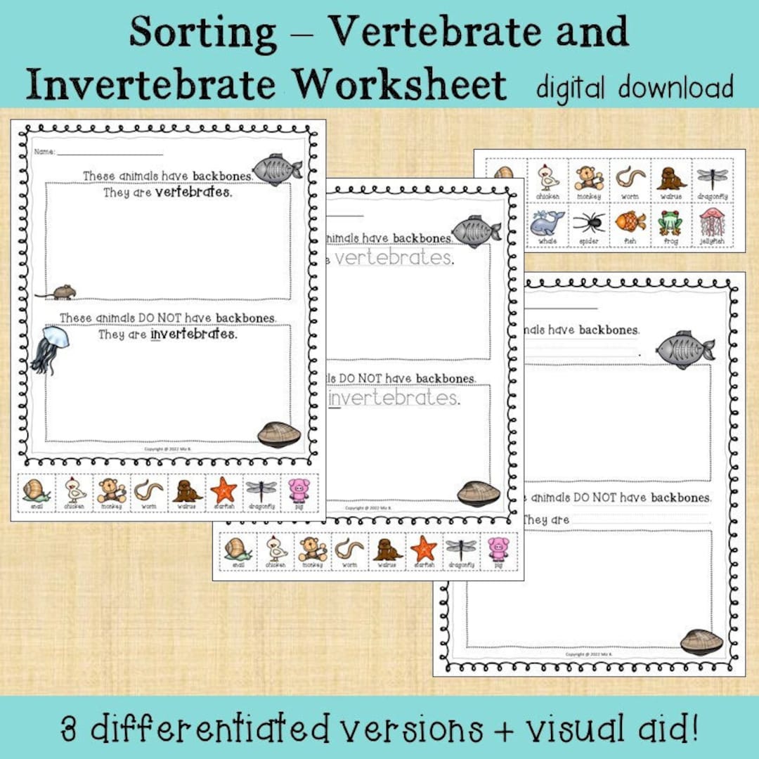 Vertebrates and Invertebrates Sorting Worksheet Printable - Etsy