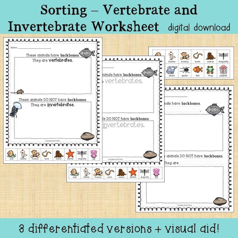 Vertebrates and Invertebrates Sorting Worksheet Printable - Etsy