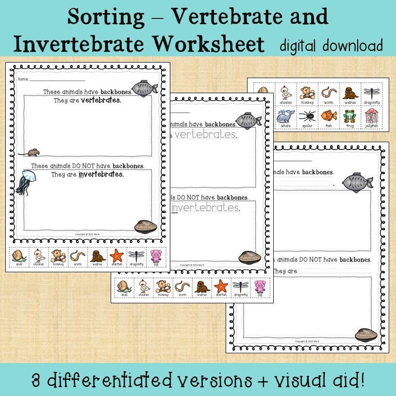 Vertebrates and Invertebrates Sorting Worksheet Printable - Etsy