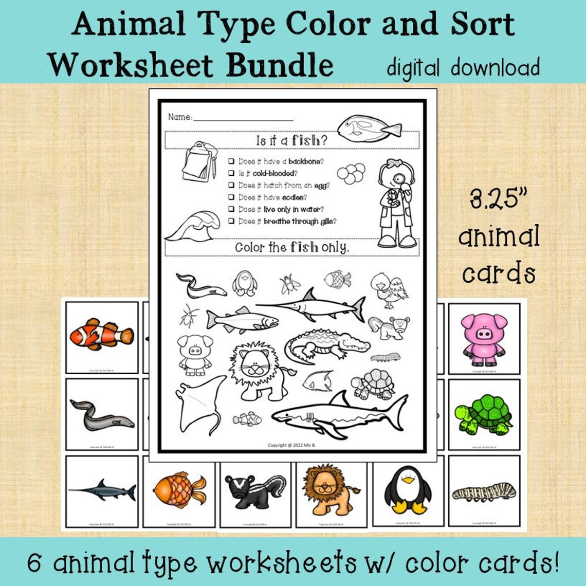 Animal Type / Classification Color and Sort Worksheets - Etsy
