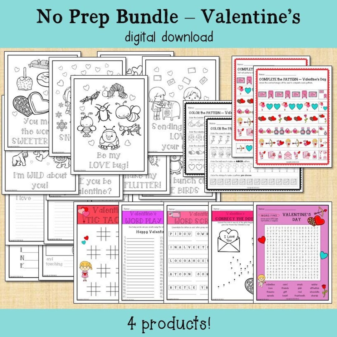 Valentine's Day NO PREP Activity Bundle | Worksheet Packet - Etsy