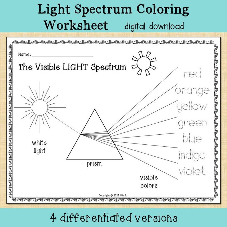 Light Spectrum Coloring Worksheet Printable - Etsy