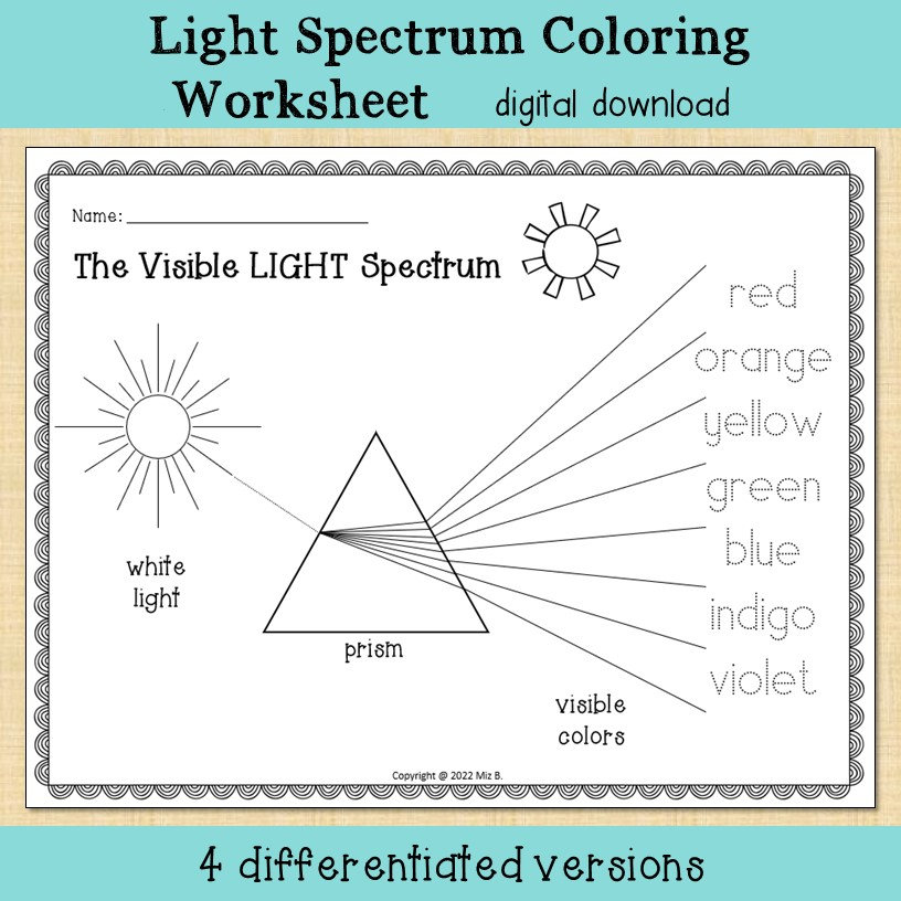 Light Spectrum Coloring Worksheet Printable - Etsy