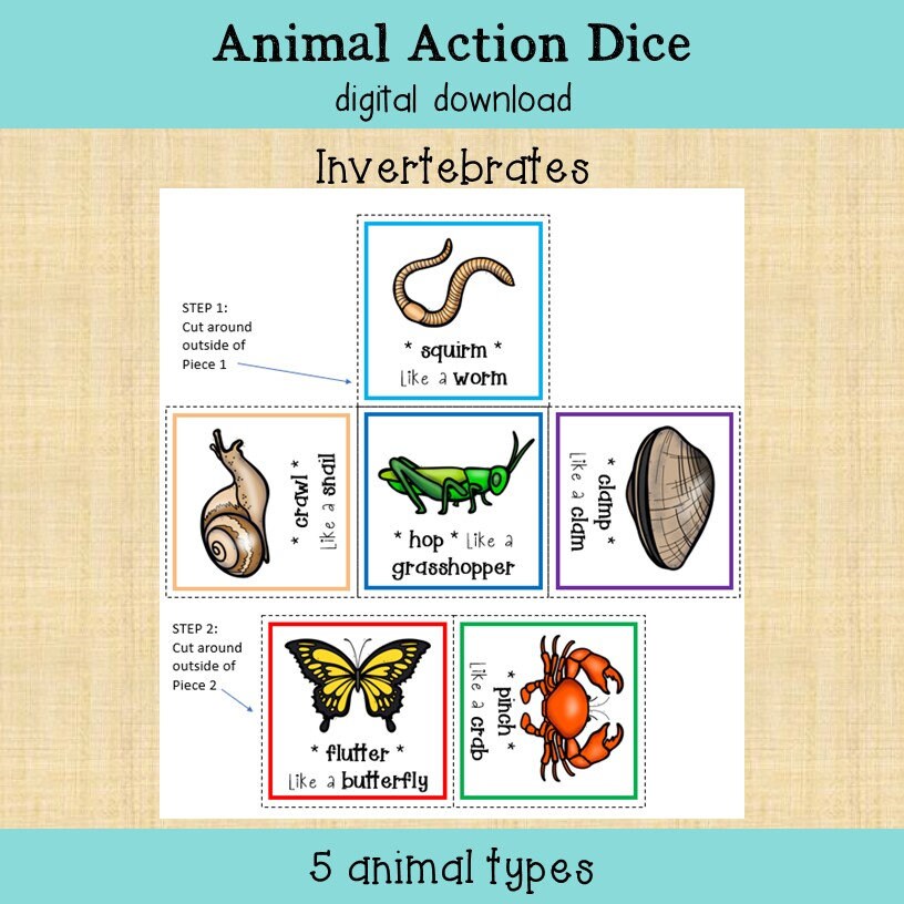 Action Dice Printable - Animal Types - Etsy