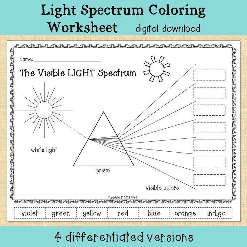 Light Spectrum Coloring Worksheet Printable - Etsy