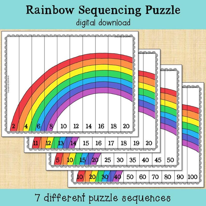 Rainbow Number Sequencing Puzzle, Light Spectrum Math Activity (digital ...