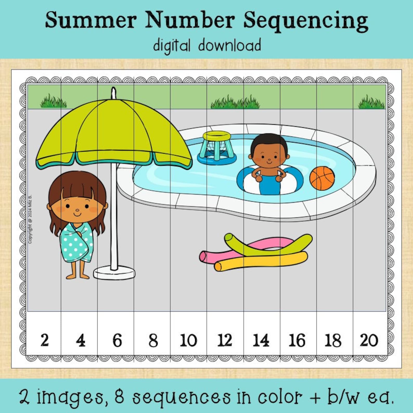 Summer Number Sequencing Puzzles Worksheet Counting 1s 2s 3s 5s 10s ...