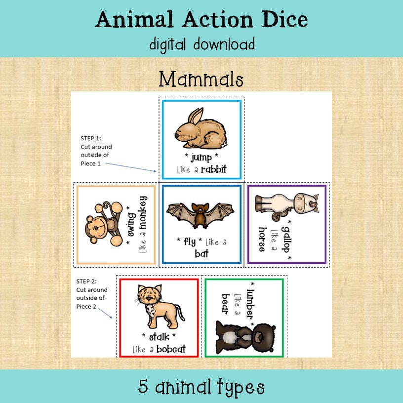 Action Dice Printable - Animal Types - Etsy