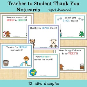 Teacher to Students Printable Thank You Notecards - Etsy