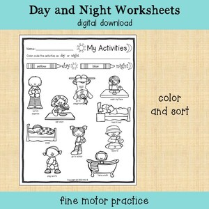 Day and Night - Cut and Sort & Color and Sort Printable Worksheets - Etsy