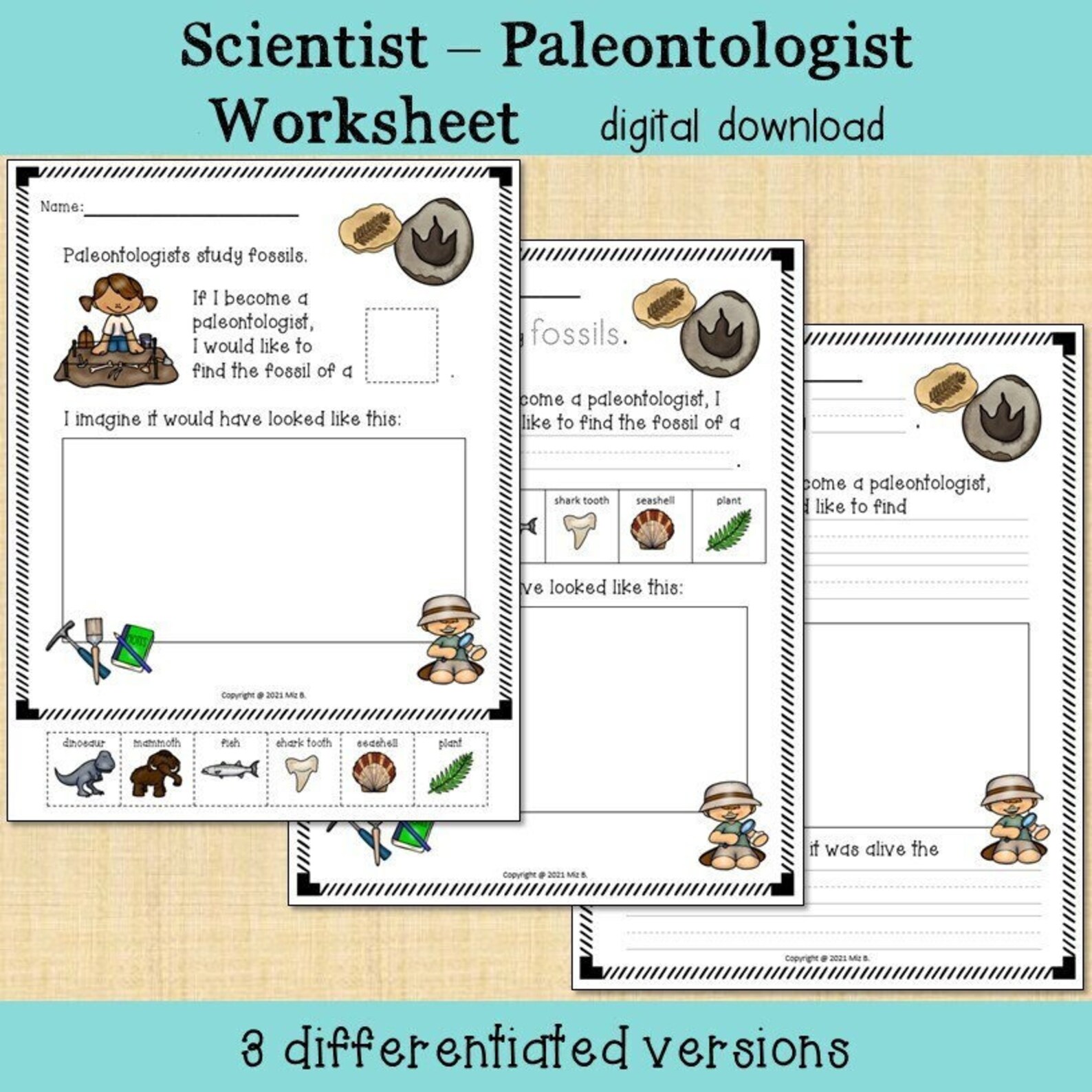 If I Become a Paleontologist Worksheet Coloring and Writing Prompt - Etsy