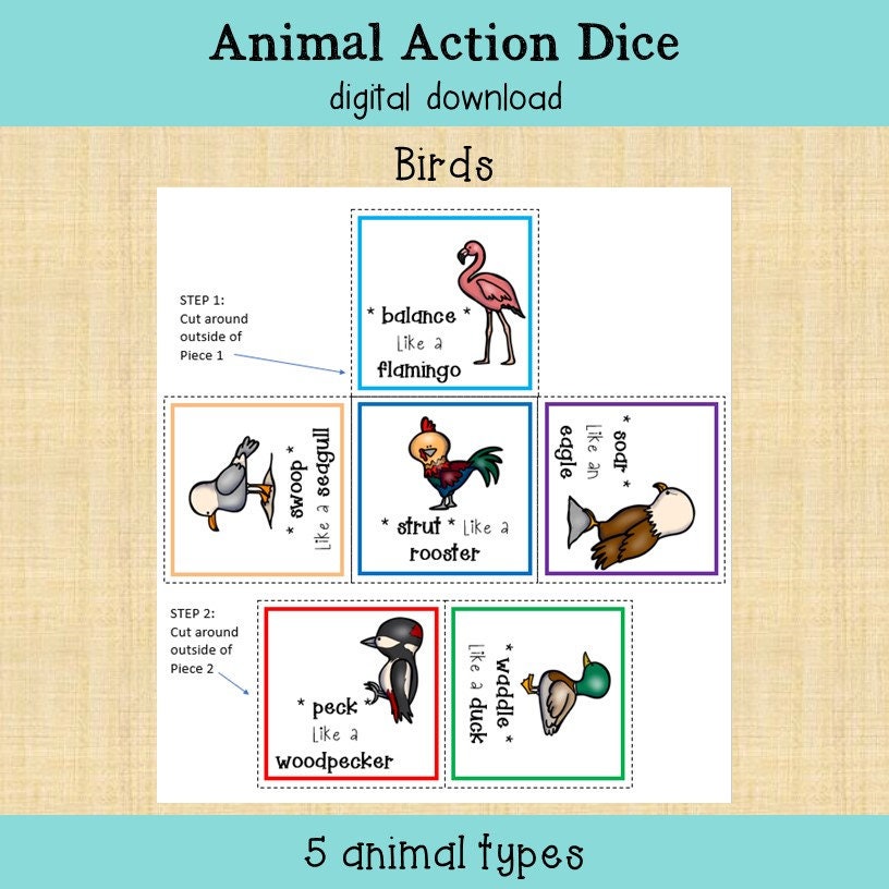 Action Dice Printable - Animal Types - Etsy