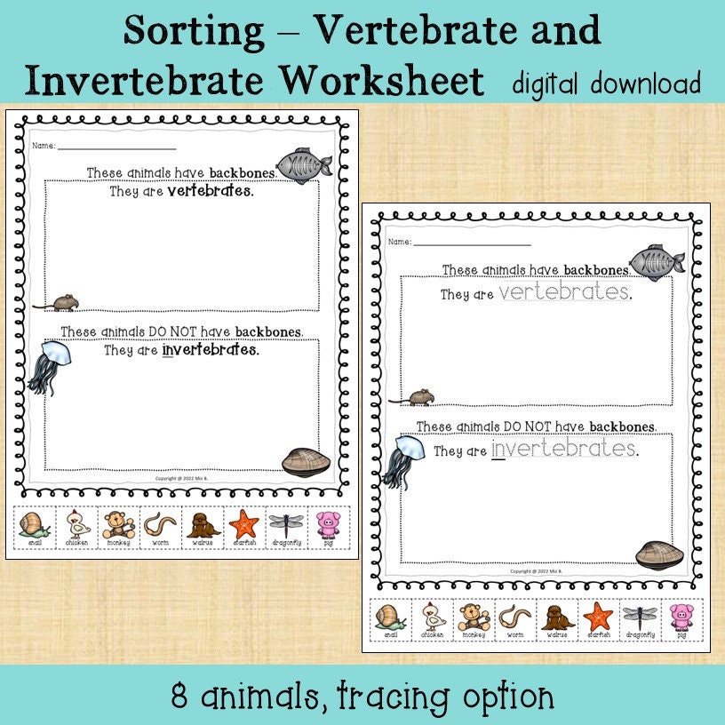 Vertebrates and Invertebrates Sorting Worksheet Printable - Etsy