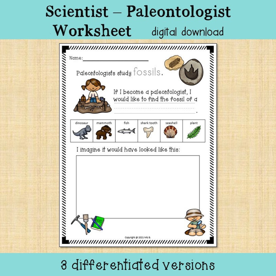If I Become a Paleontologist Worksheet Coloring and Writing Prompt - Etsy