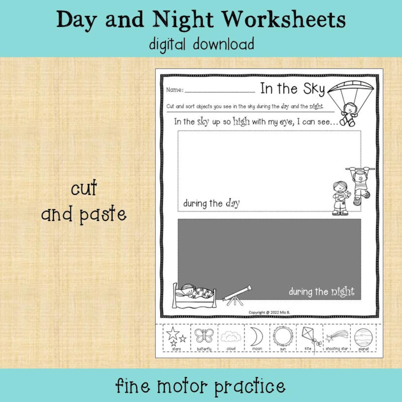 Day and Night - Cut and Sort & Color and Sort Printable Worksheets - Etsy