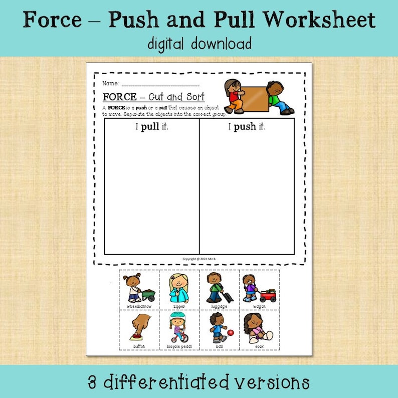 Force & Motion - Push and Pull Worksheet | Science Gravity Friction - Etsy