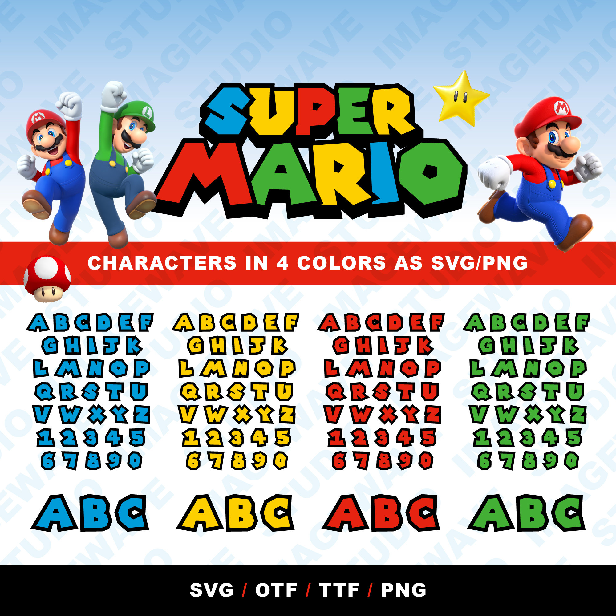 Mario Font, Mario Alphabet Svg, Super RGYB Font Svg, Mario Luigi Svg ...