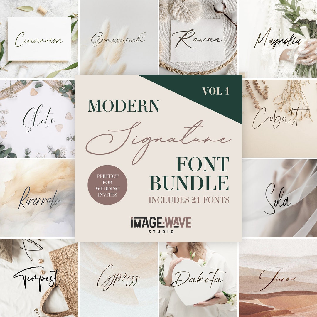 Modern Script Wedding Font Bundle: 21 Calligraphy Fonts, Wedding ...