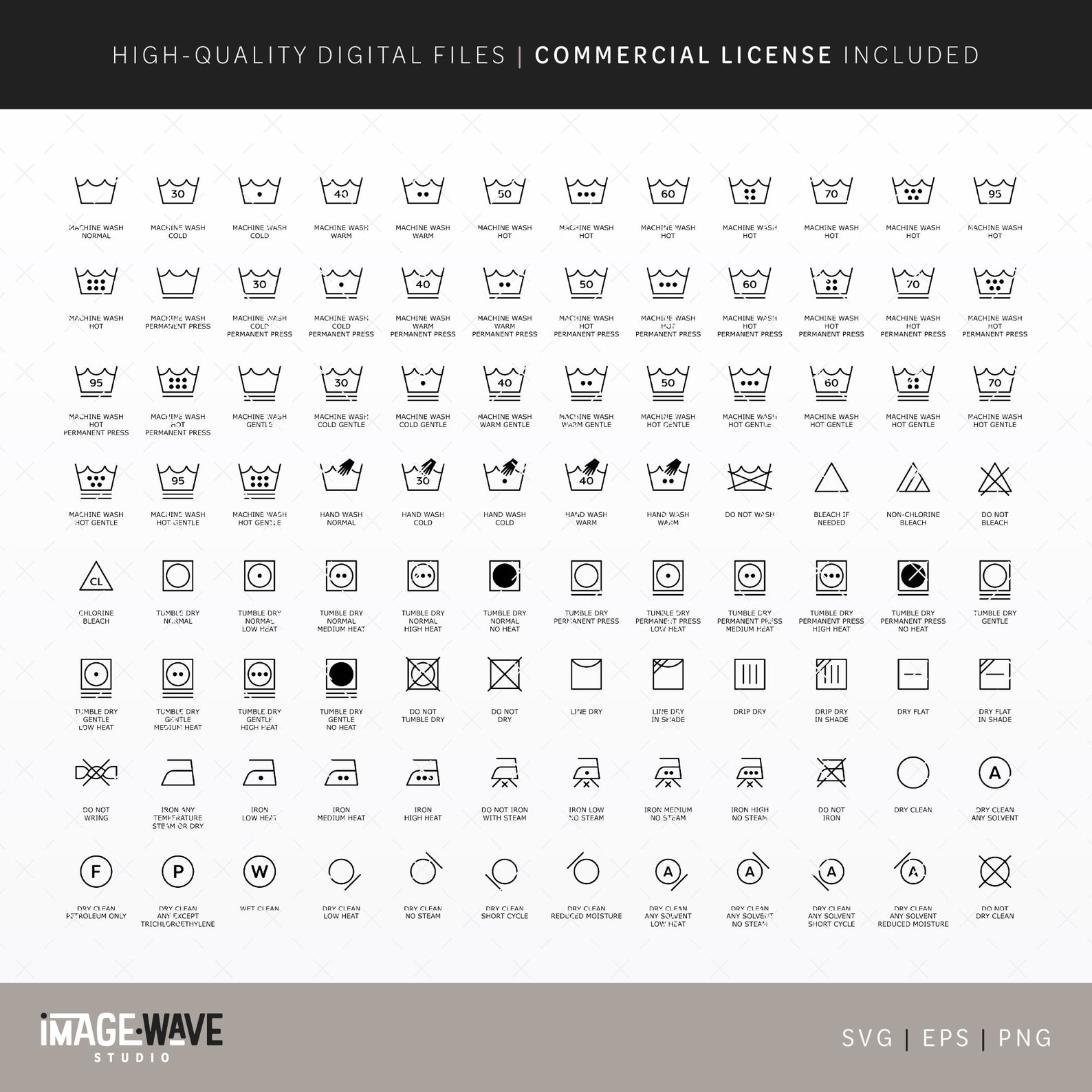 Laundry Symbols SVG Vector Bundle, Wash Label Icons, 96 Laundry Icons ...