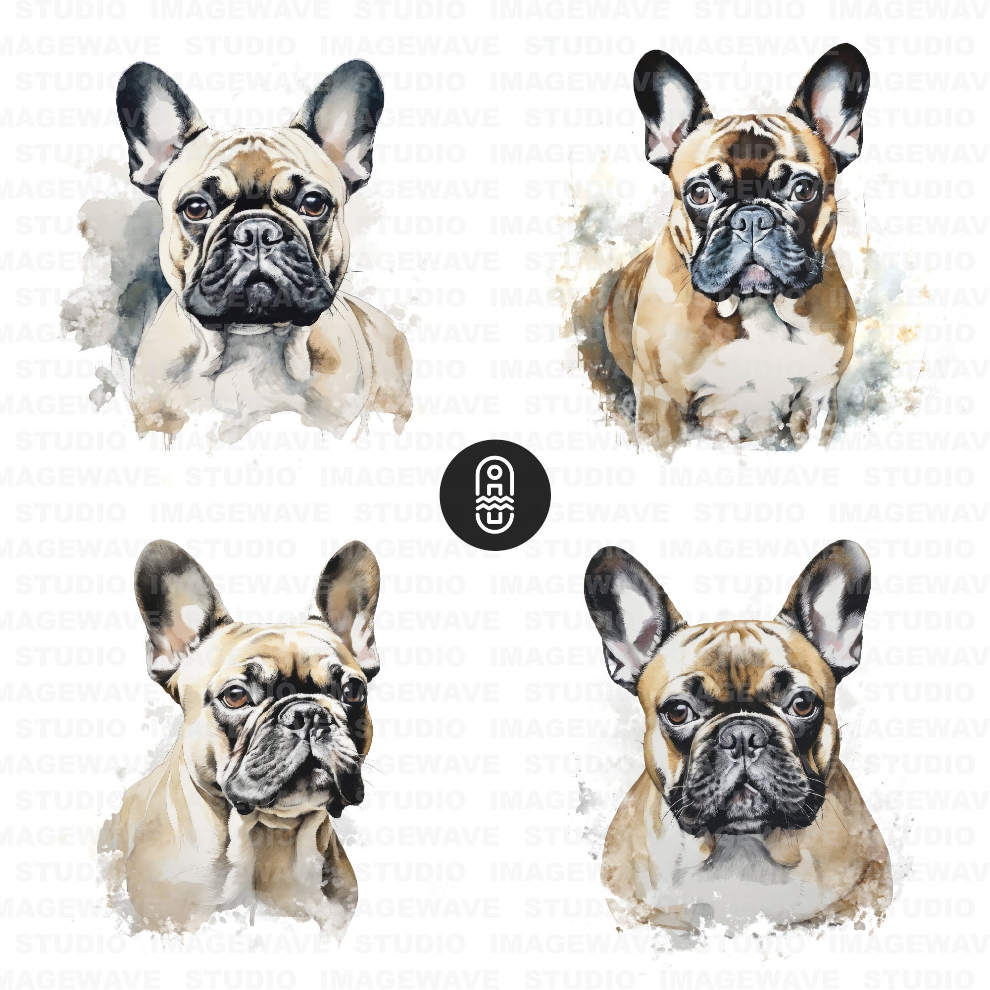 French Bulldog, 16 High Quality Jpgs, Watercolor Dog Clipart, Drawing ...