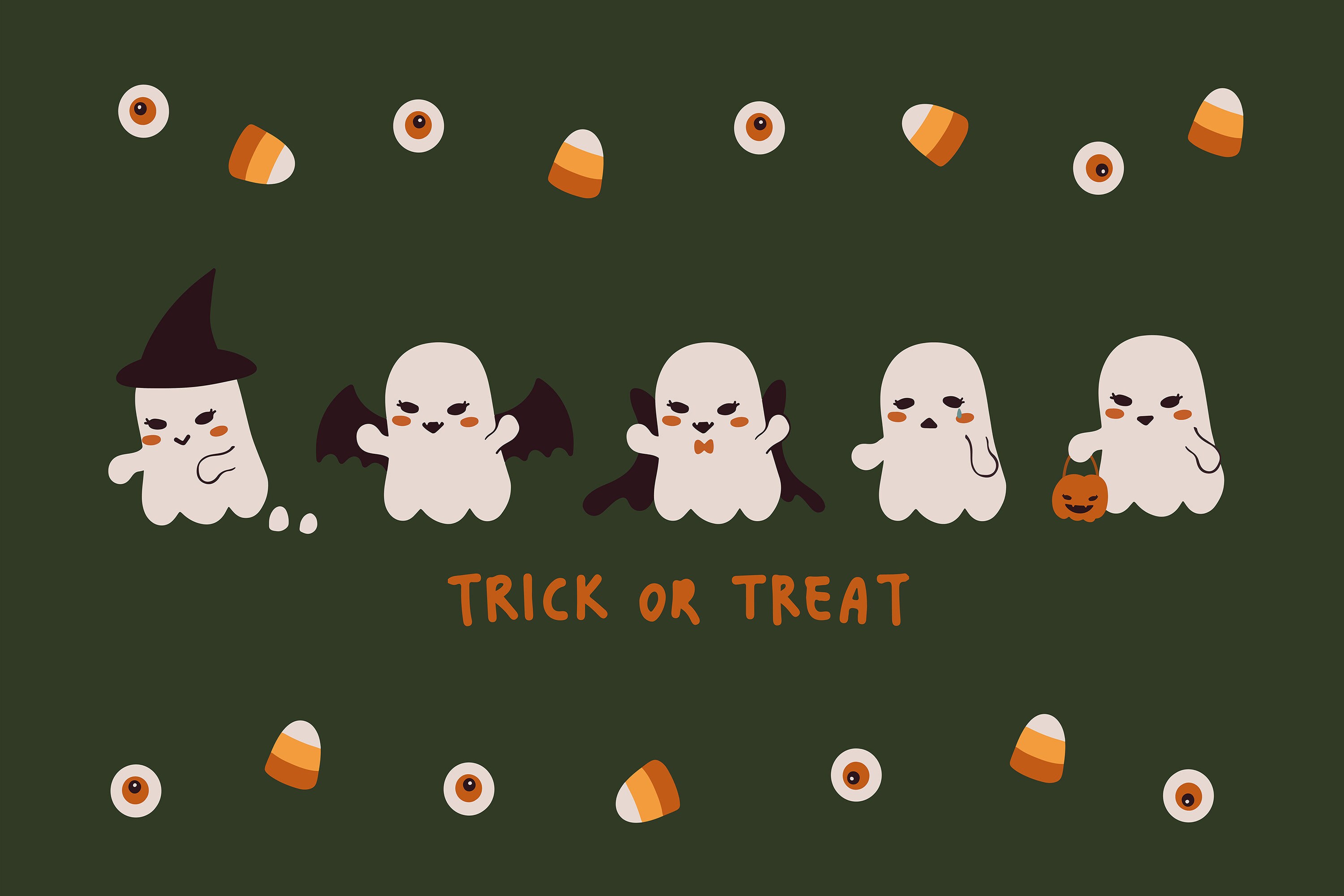 Halloween Digital Clip Art. Flat Doodle-style Hand-drawn Holiday Canva ...