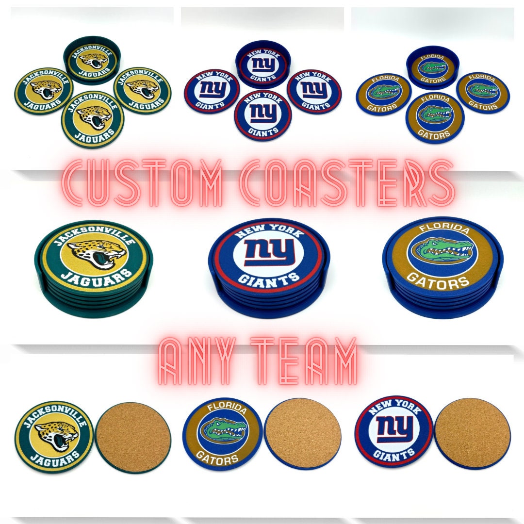 Custom Team Logo Coasters - Set of 4 W/ Holder - Etsy
