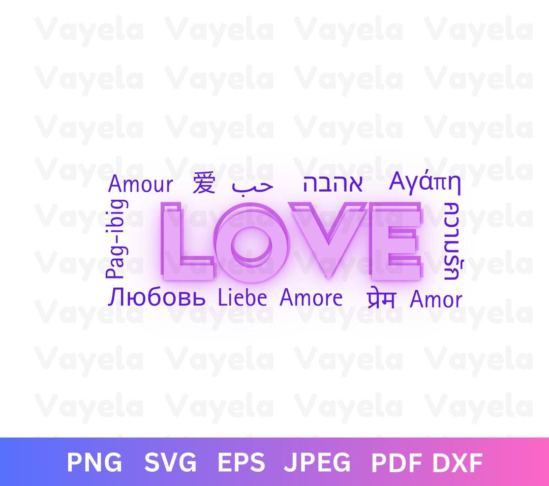 Love in Multiple Languages SVG | Heart Shape Design | Multilingual Love ...