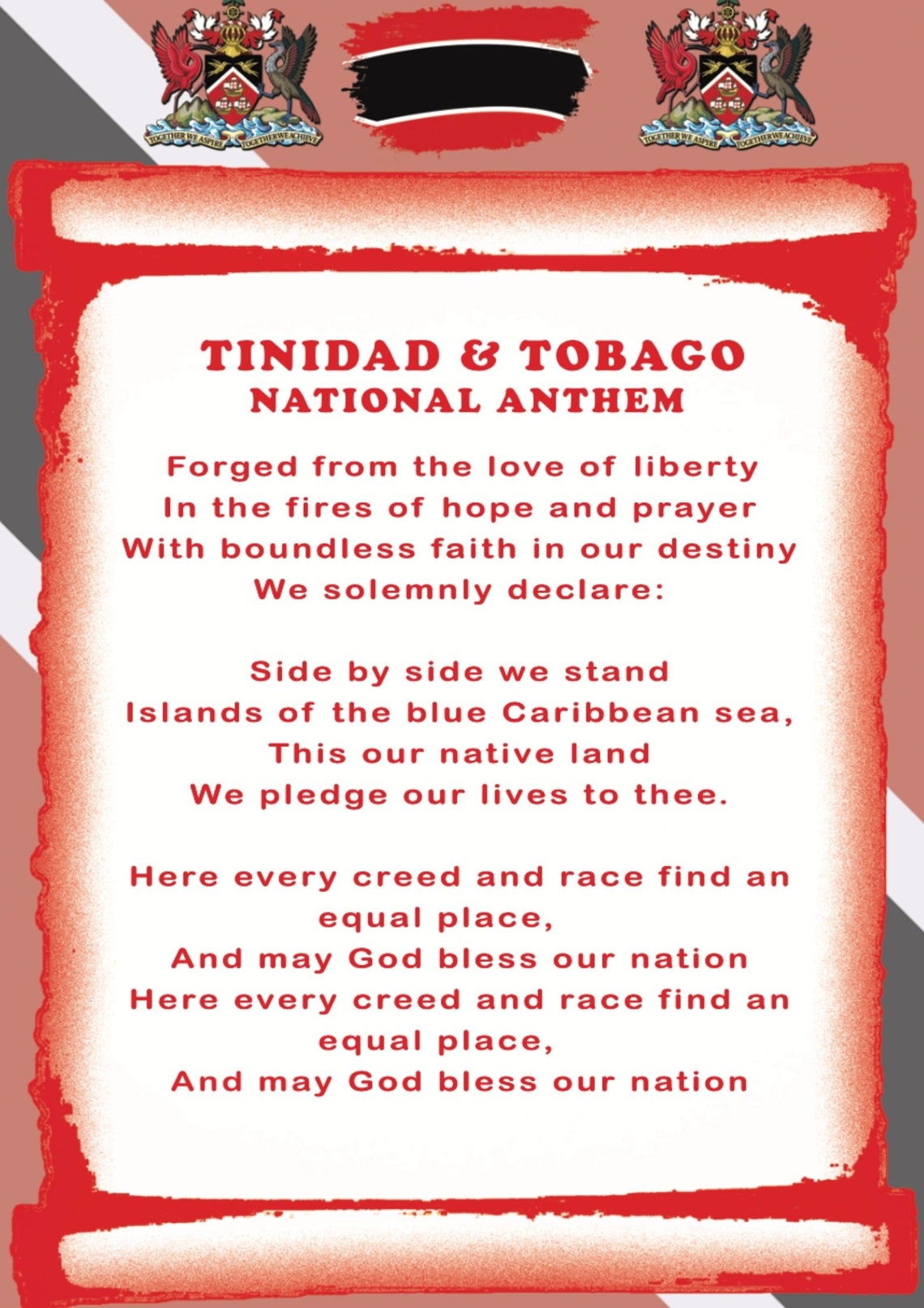 Trinidad National Anthem Poster - A3 Size - Etsy