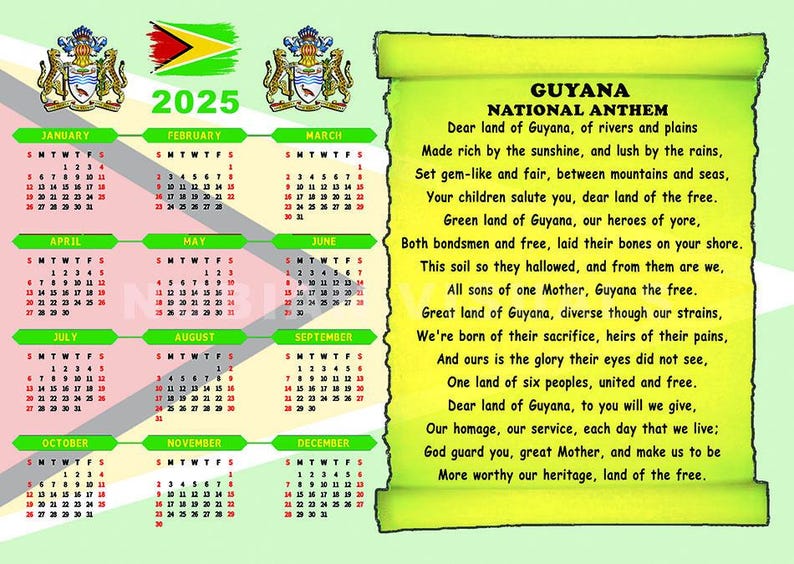 Guyana Anthem A3 2024 Calendar - Etsy