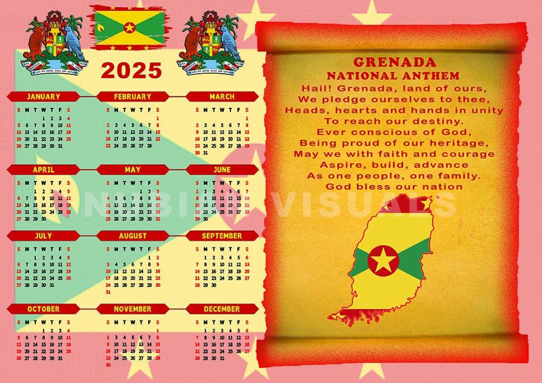 Grenada National Anthem A3 2025 Calendar - Etsy