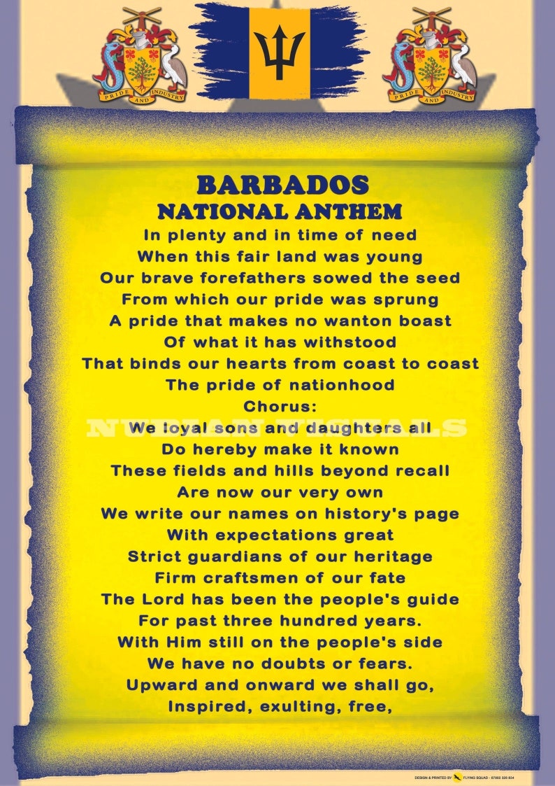 Barbados National Anthem Poster - A3 Size - Etsy