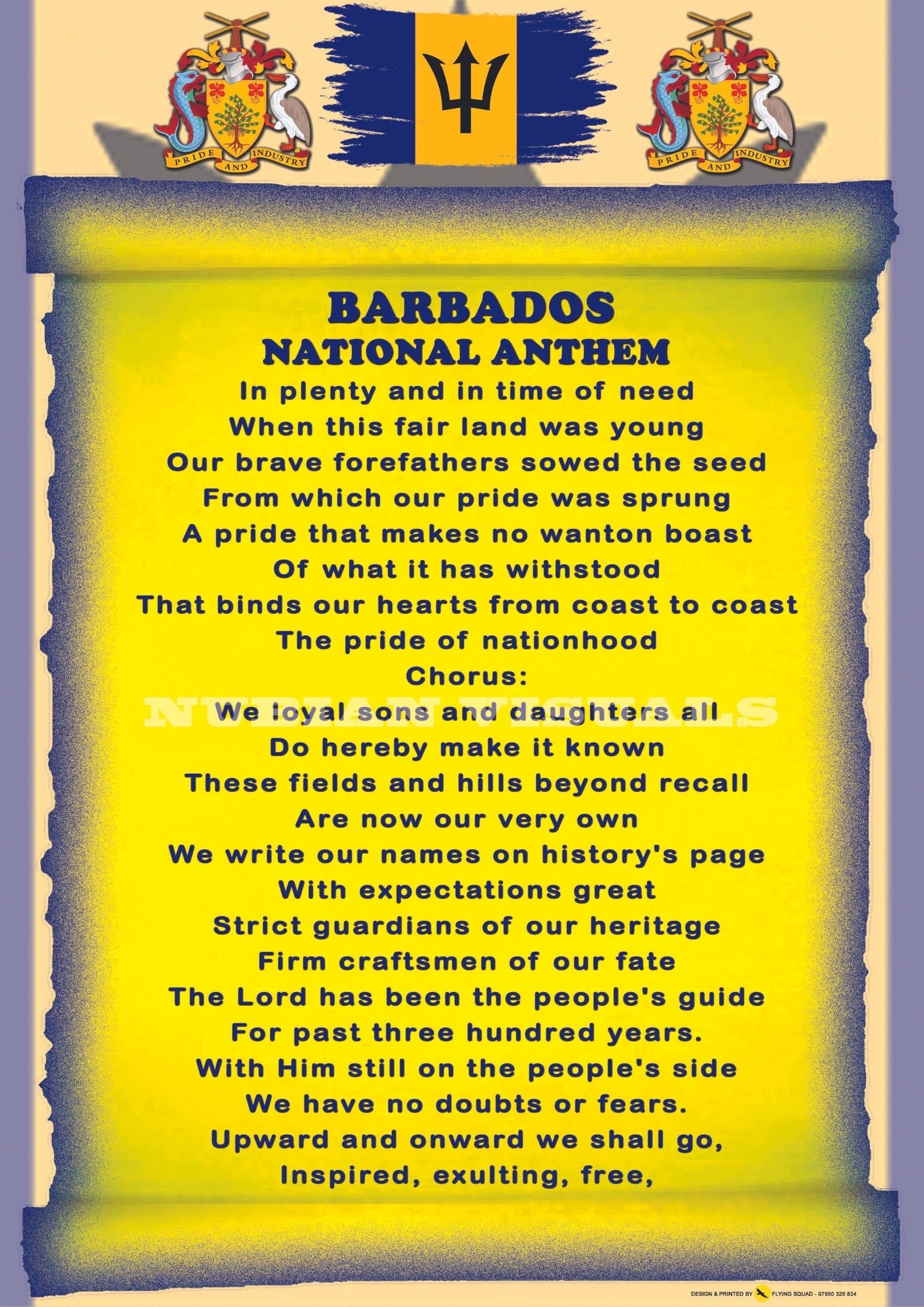 Barbados National Anthem Poster - A3 Size - Etsy