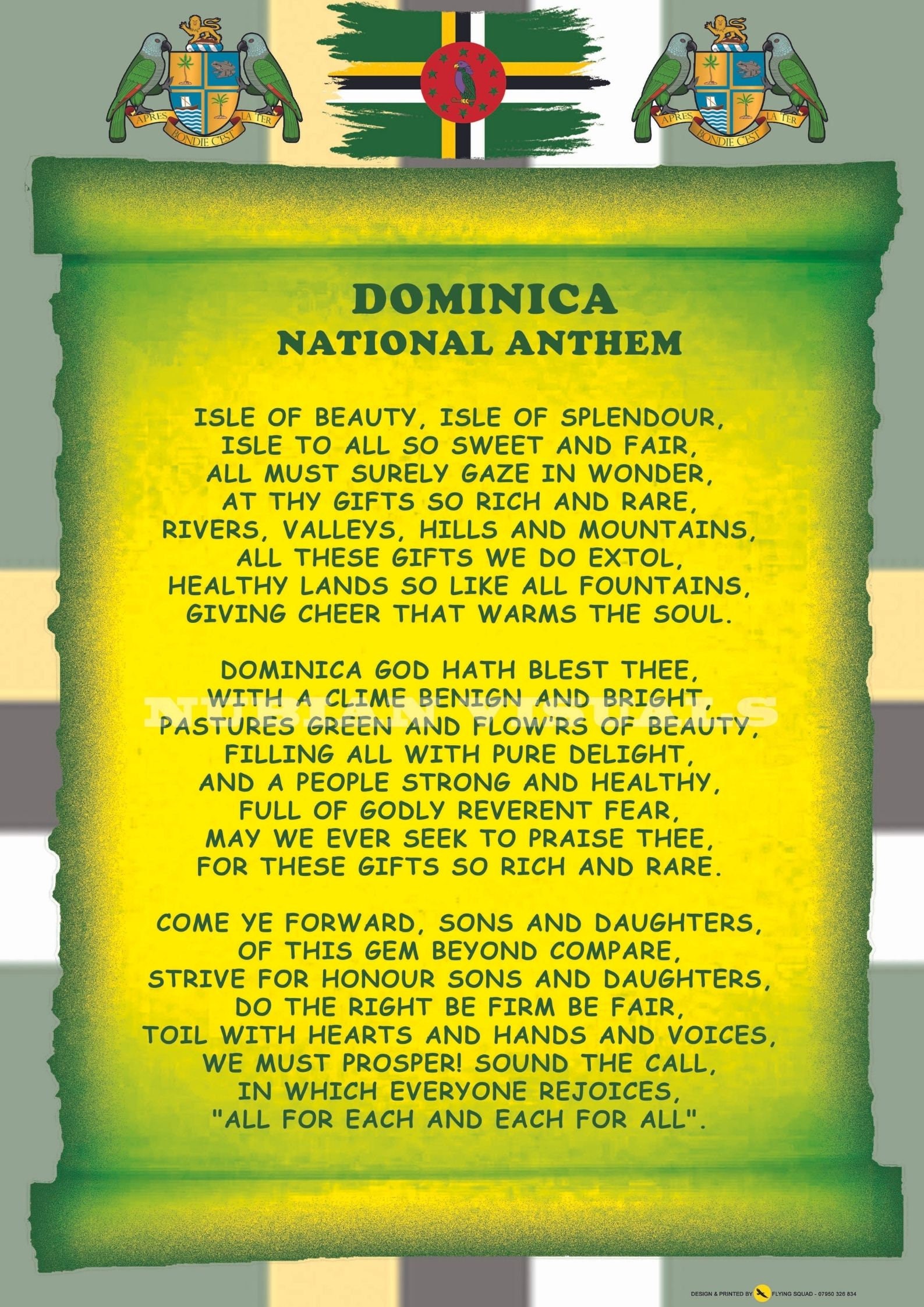 Dominica National Anthem Poster - A3 Size - Etsy